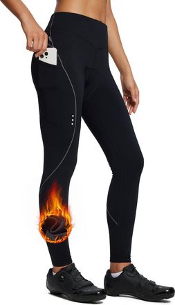 Baleaf Fahrradhose Damen Winter Wasserdicht Thermo Radhose Damen Fleece Gef&uuml;ttert Winddicht Fahrradhose Lang 4D Gepolstert mit Tasche Grau 2XL