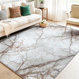 Generic Tapis de Salon Chambre Salle &agrave; Manger Adulte Bureau Design Branches Abstraites Poil Court Doux Moelleux 120 x 180 cm, Gris Blanc