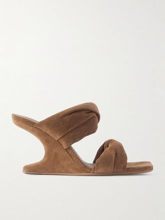 Rick Owens Mules Compensées En Daim Twisted Cantilever - Marron