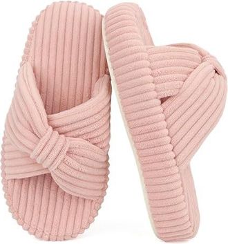 Generic Chaussons Fille Hiver Velours Côtelé Chaud Confortable Pantoufles Enfant Doux Antidérapant Bout Ouvert Chaussons Rose,32 EU