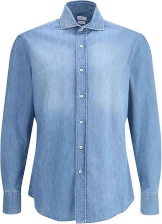 Brunello Cucinelli Homme, Chemises, Bleu, Taille: M Chemise en Denim avec Col Classique