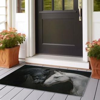 Generic Noir Lavable en Machine Tapis Salon Romance Animaux Chevaux, 140 x 200 cm Doux Tapis de Sol Pelucheux Dessous Antid&eacute;rapant, Entree Interieur Chambre C