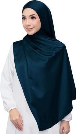 Lina & Lily Maxi Foulard Hijab Femme Musulmane en Satin (Bleu Nuit)