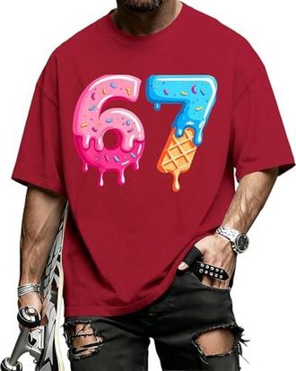 Generic T-shirt amusant pour homme - T-shirt surdimensionn&eacute; &agrave; manches courtes pour homme - T-shirt d&eacute;t&eacute; basique Six Seven pour vacances quotidiennes, rouge vi