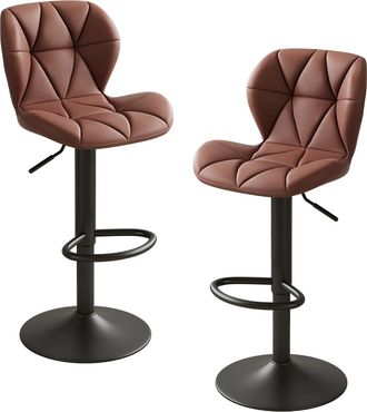 Generic Barhocker Aus Kunstleder, 2er-Set - Höhenverstellbare, Drehbare Thekenhocker Mit Rückenlehne Und Fußstütze, Armlose Barstühle Aus PU-Leder for Kücheni