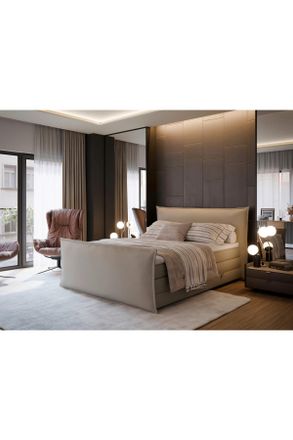 MID.YOU Mid.you Boxspringbett, Beige, Textil, H3, H&ouml;he ca. 17 cm, 160x200 cm, gepolstertes Kopfteil, Topper durchgehend, in verschiedenen Gr&ouml;&szlig;en erh&auml;ltlich, S