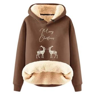 Generic 2026 Printemps &Agrave; La Mode De No&euml;l Imprim&eacute; Cerf Femmes Automne Et Hiver Velours &Eacute;pais Chaud Cardigan Sweat &agrave; Capuche, marron, 4XL