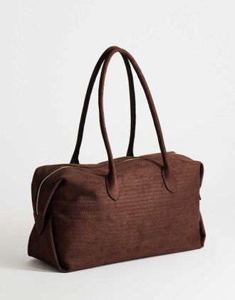 Topshop sac week-end Tabby grand en su&eacute;dine tress&eacute;e chocolat-Marron
