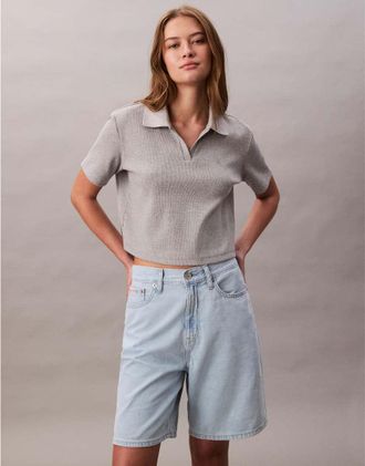 Calvin Klein Jeans Bermuda d&eacute;contract&eacute; en jean - D&eacute;lavage clair-Bleu