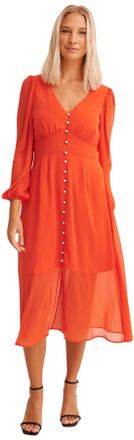 NA-KD Damen Button Front Slit Dress L&auml;ssiges Kleid, W&uuml;rziges Rot, 36