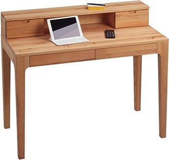 M2 Kollektion 612117 Schreibtisch / Sekretär / Konsolentisch Oskar, Echtholz Kernbuche massiv geölt, mit Schubladen und Aufsatz, 110x55cm, Gesamthöhe 96cm, Höhe Tis