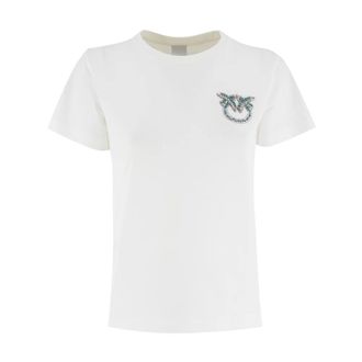 Pinko Pinko, Femme, Tops, Blanc, Taille: 42 FR T-shirt en Coton Brodé Love Birds