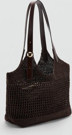 Mango Sac cabas fibre naturelle chocolat - Femme - Taille unique - MANGO