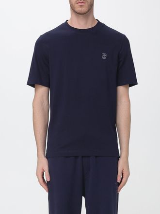 Brunello Cucinelli T-shirt &agrave; col rond en coton avec logo contrastant