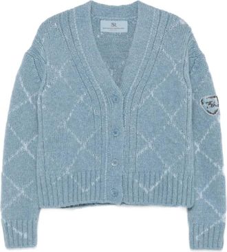 Ermanno Scervino Femme, Pulls, Bleu, Taille: 40 FR Cardigan en mélange dalpaga et de mérinos avec motif losanges