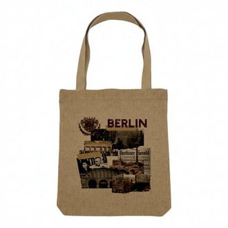Fabulous Sac Shopping Tote Bag Aspect Lin - Berlin Vintage Collage Allemagne Histoire Voyage - Sac de Courses Toile Epaisse 360g Beige Naturel Cabas Port&eacute; Epau