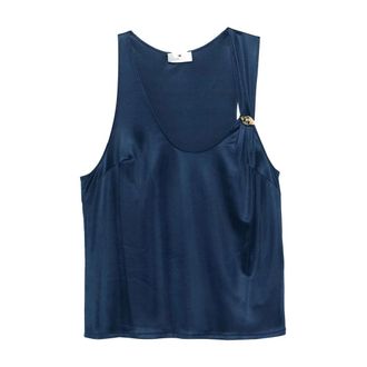 Elisabetta Franchi Femme, Tops, Bleu, Taille: 38 FR Top bleu en jersey avec d&eacute;tail bijou