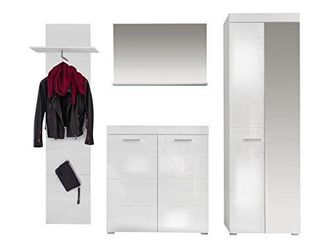 Trendteam 4-teilige Garderobenkombination Garderobenmöbel - Garderobe - Amanda - Aufbaumaß (BxHxT) 233 x 195 x 38 cm - Farbe Weiß Hochglanz - 139391101