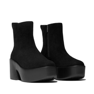 FitFlop Plattform-Absatz Wildleder Damen schwarze Stiefeletten