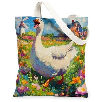 Generic Sac fourre-tout en toile de volaille de printemps pour le shopping, 33 x 38 cm, sac d&eacute;picerie r&eacute;utilisable pour femme, motif floral, ferme, plage, pei