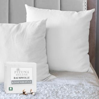 Pizuna Luxuri&ouml;ser Soft-Satin 2er Pack Kissenbezug 80x80 cm Wei&szlig;, 600 Fadenzahl Baumwolle Kissenbez&uuml;ge, 100% Langstapel Baumwolle Nur Kissenbezug (Wei&szlig;, 80x80