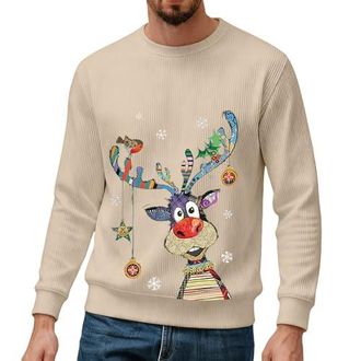 Generic Pull de Noël pour hommes drôle Père Noël Impression 3D Sweat-shirt Col rond Pull de Noël Pull de Noël Moche Noël Ugly Christmas Sweater T-shirt à manc