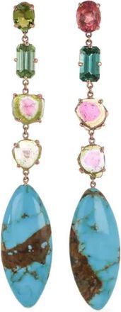 Jacquie Aiche 14kt Gelbgold-Hängeohrringe mit Türkis und Turmalin - Rosa