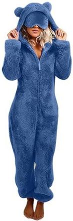 Generic Combinaison dhiver en polaire pour femme - Combinaison en polaire pour femme - Fermeture &eacute;clair - V&ecirc;tement de nuit confortable - Pyjama &agrave; capuche - V&ecirc;