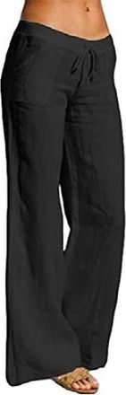 ORANDESIGNE Femme Pantalon en Lin Casual Ample Léger Taille Élastiquée Taille Basse Pantalon avec Poches Cordon de Serrage Solide Couleur Pantacourt Pants 9/10 Lo