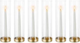 Nuptio Glaszylinder Kerzen Kerzenständer Glas: 6 Stücke Metall Kerzenhalter Stabkerzen Gold 30cm Groß Bodenlosen Zylinder Kerzen Windlicht Hochzeit Party Tis