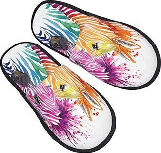 Generic Chaussons Femme Homme Z&egrave;bre Animal Color&eacute; Pantoufles En Peluche Confort Chausson DHiver Confortable Maison Pantoufles Pour Int&eacute;rieur Voyager H&ocirc;tel L