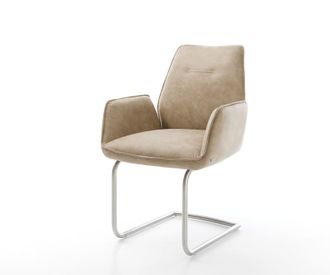 DELIFE Freischwinger Zoa-Flex Mikrofaser Beige Vintage Freischwinger rund Edelstahl Taschenfederkern, Esszimmerst&uuml;hle