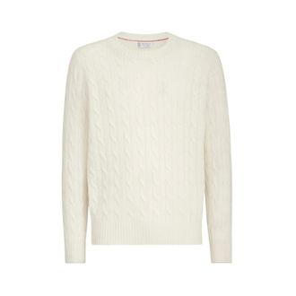 Brunello Cucinelli Pull en cachemire &agrave; torsades - Homme - Pulls - Blanc - Taille: L