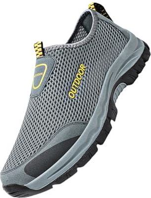 Generic Chaussures de marche à enfiler en maille pour homme pour lextérieur, baskets légères et respirantes avec semelle en caoutchouc antidérapante, col élas