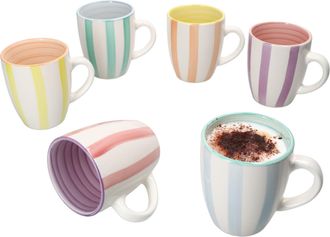 MamboCat Beach Pastello Stripes 6er Set Kaffeebecher I 340 ml I Steingut-Becher mit Henkel & Pastell Streifen für 6 Personen I Tassen für Heißgetränke wie Tee,