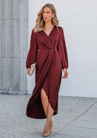 Cupshe Midikleid Lang&auml;rmliges Langarmshirt mit V-Ausschnitt und Taillenschlitz