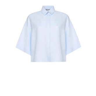 Max Mara Weites- Cropped Leinenhemd - - Blouses & Shirts - Damen - Blau - S