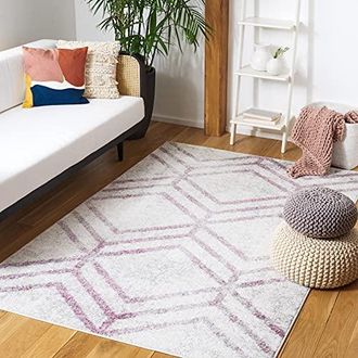 Safavieh Geometrisch Teppich für Wohnzimmer, Esszimmer, Schlafzimmer - Adirondack Collection, Kurzer Flor, Elfenbein und Pflaume, 122 X 183 cm
