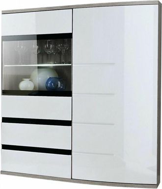 AC-Déco Ac-deco - Commode avec porte vitrée - Ontario i - l 100 cm x p 36 cm x h 165 cm - Blanc et gris - Livraison gratuite