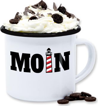 Shirtracer Emaille Tasse Blechtasse - Statement - Moin mit Leuchtturm - schwarz - 300 ml - Weiß Schwarz - statements frohes neues jahr new year