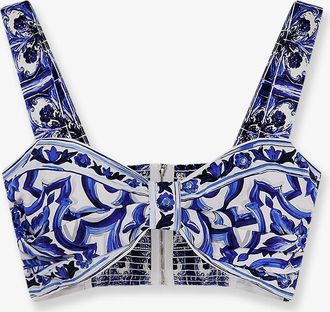 Dolce & Gabbana Cropped cotton top with Maiolica print - DOLCE & GABBANA - gender_Woman