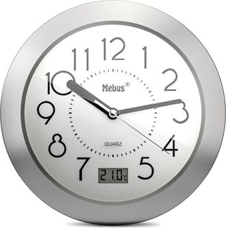 Mebus Quarz-Badezimmeruhr, Digitale Anzeige, Aluminiumrahmen, Saugn&auml;pfe, wei&szlig;es Zifferblatt, Modell 41964 - Pr&auml;zise und funktional, Wei&szlig;
