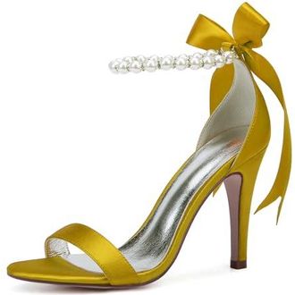 Generic Sandales À Talons Hauts Femmes Satin Chaussures De Mariée Mariage Dress Fête Peep Toe Hauts Talons10.5Cm,Jaune,41 EU