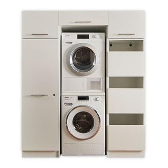 Laundreezy Waschmaschinenschrank f&uuml;r Trockner und Waschmaschine, W&auml;scheschrank, Mehrzweckschrank und 2X Schrankaufsatz, Wei&szlig; - 167,5 x 200 x 67,5 cm (B/H/T)