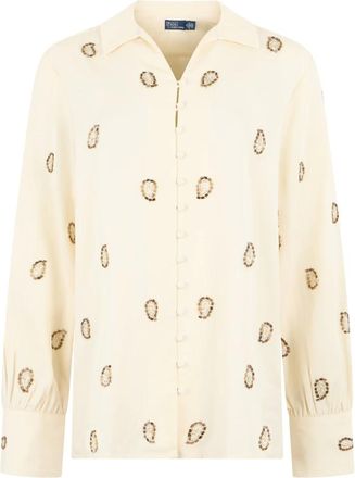 Polo Ralph Lauren Femme, Blouses et Chemises, Beige, Taille: 38 FR Blouse avec Perles
