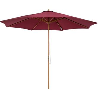 OUTSUNNY Parasol droit en bois polyester haute densit&eacute; protection solaire &Oslash; 3 x 2,5 m rouge