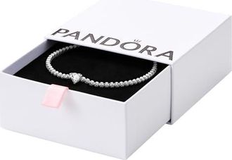 Pandora Pandora Timeless Bracelet Rivière Coeur Scintillant en argent sterling avec zircones cubiques transparentes, 20