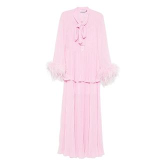 Self Portrait Maxikleid mit Federbesatz und Falten - - Dresses - Damen - Rosa - L