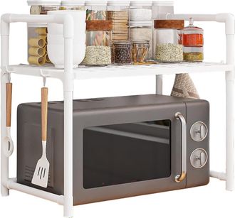 Generic Mikrowellen-Ablage - Verstellbare Aufbewahrung mit Haken, Kompakter K&uuml;chenger&auml;test&auml;nder, Organizer-Station(White)