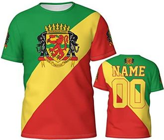 Generic Nom Personnalisé Numéro Emblème du Drapeau De La République du Congo Tee Shirt Sportswear Moderne Homme T-Shirt Col Rond T-Shirts De Sport pour Runnin